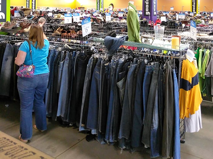 Denim paradise awaits as shoppers hunt for that perfect pair of jeans – the holy grail of thrift store treasures.