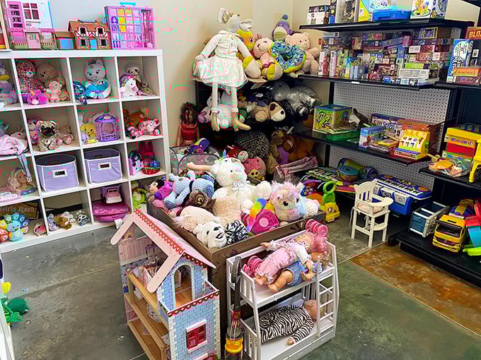 Stuffed animal paradise or toy story come to life? Either way, this corner brings joy to new generations at fraction of retail prices.
