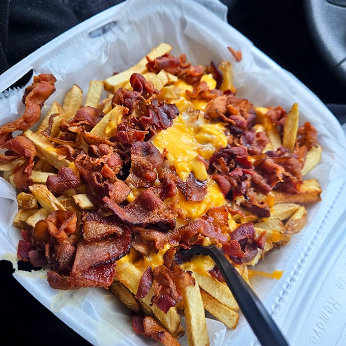 Bacon cheese fries – where potatoes fulfill their highest purpose by becoming a delivery system for cheese and crispy pork. Pure genius.