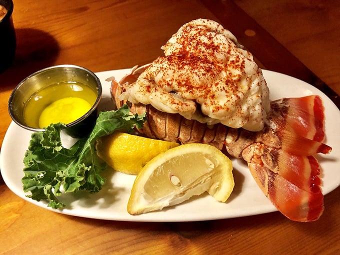 This lobster tail isn't just seafood—it's ocean royalty dressed in butter and ready for its grand entrance at your table.