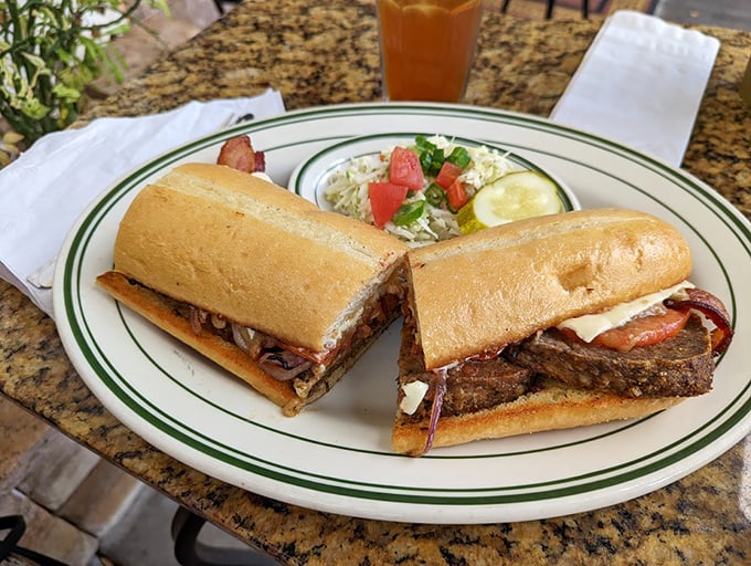 The meatloaf sandwich—comfort food that bridges generations. Your grandfather loved it, your kids will too, and that bread is perfectly toasted.