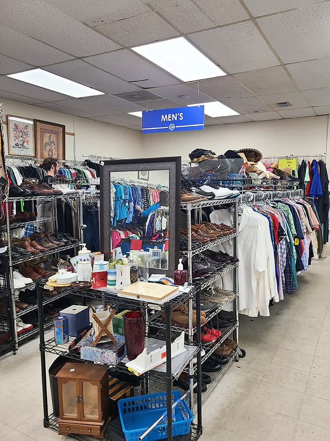 The men's department—where yesterday's fashion finds tomorrow's style at prices that'll leave room in your wallet for lunch afterward.