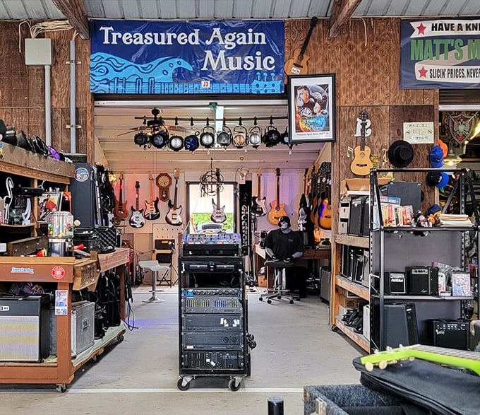 "Treasured Again Music" isn't just a store—it's a time machine where guitars hang like ripening fruit, waiting for the right hands to make them sing once more.
