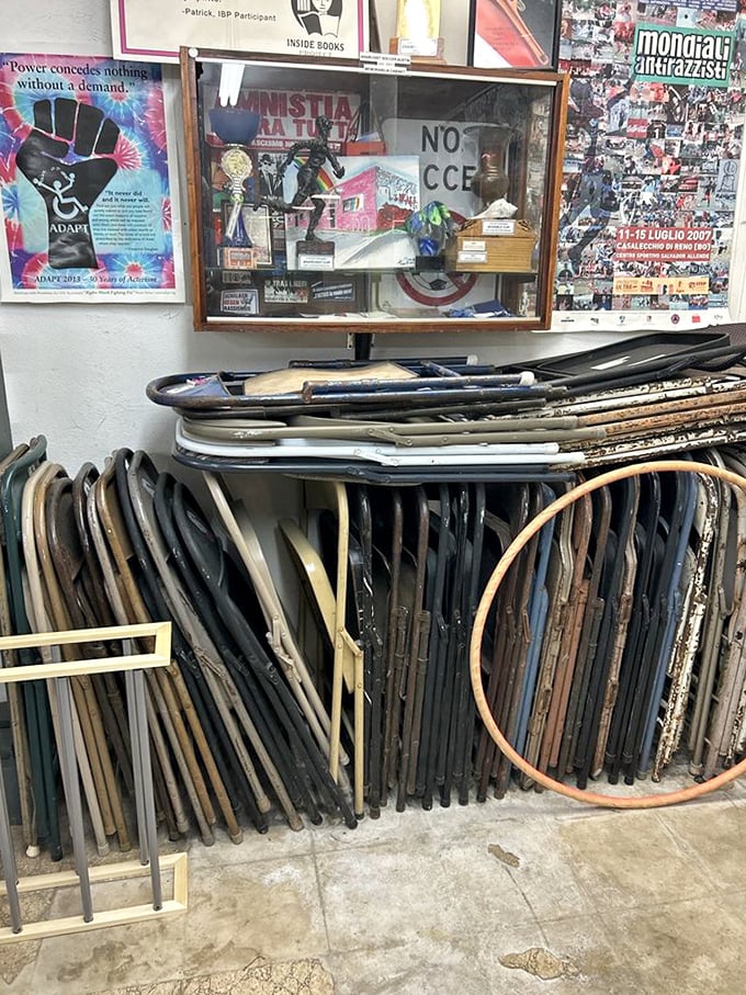 A forest of forgotten frames and abandoned art supplies waits for creative minds to rescue them from thrift store purgatory.