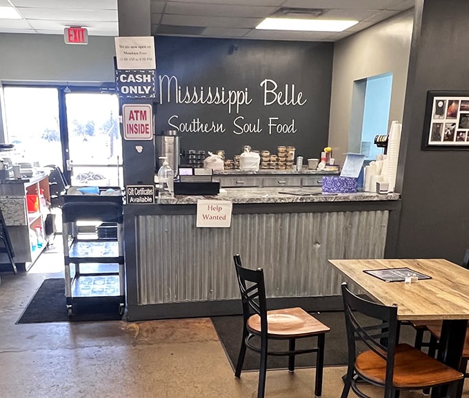 The counter where soul food dreams come true, complete with a "Help Wanted" sign—because good food creates its own demand.