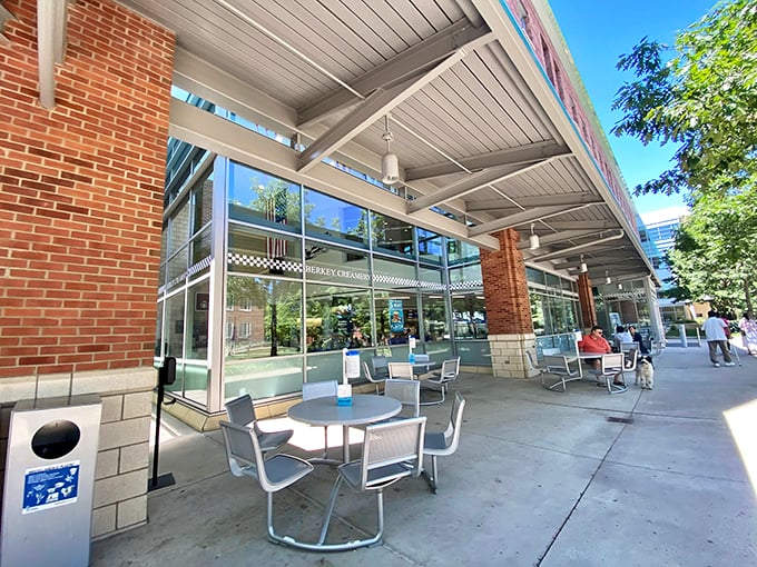 The outdoor seating area—where strangers become friends united by the universal language of "mmmmm."