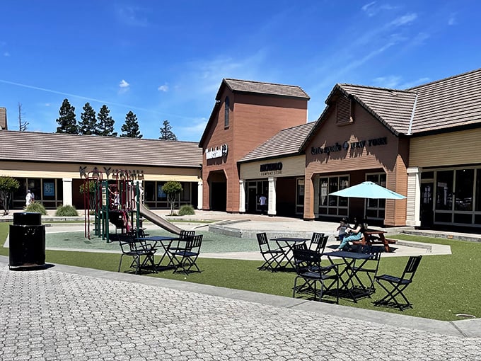 This thoughtful rest area with playground offers a diplomatic solution to family shopping trips – "You've been patient, now here's your reward."