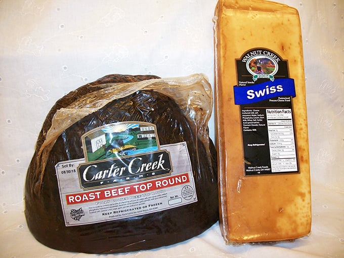 The dynamic duo – Walnut Creek Swiss cheese alongside Carter Creek roast beef, ready to transform into sandwich magic.