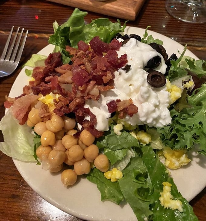 This salad practically screams health while drowning in bacon – the ultimate guilt-free indulgence meets reality check.