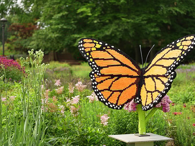 This LEGO monarch butterfly sculpture captures migration magic without ever leaving Ohio—nature-inspired art that won't fly away with the seasons.