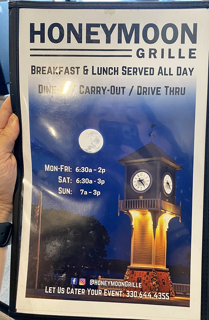 "Breakfast & Lunch Served All Day" might be the most beautiful phrase in the English language. Hours that respect both early birds and sleepyheads.