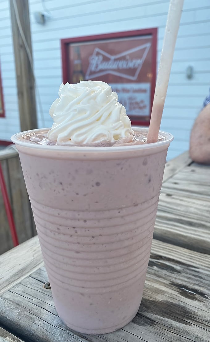 Not just a milkshake, but a riverside moment in a cup. Creamy strawberry goodness topped with whipped cream – summer in liquid form.