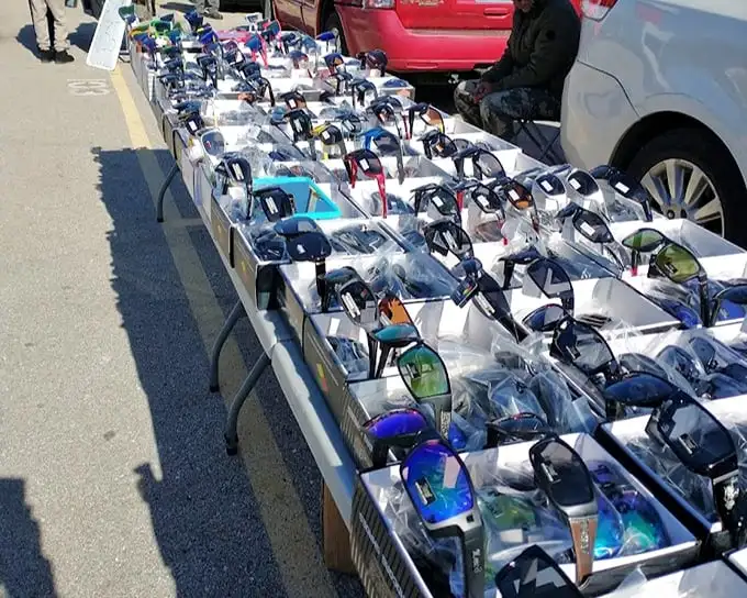 Sunglasses as far as the eye can see—which is pretty far when you're not squinting from the glare.