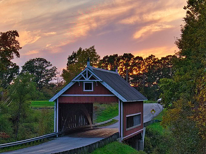 That sunset isn't showing off—it's simply giving the bridge the dramatic lighting it deserves after a long day of looking photogenic.