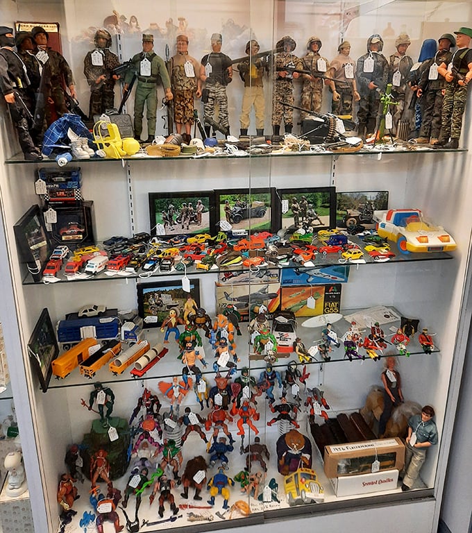 Action figures frozen in perpetual adventure. This cabinet of plastic heroes has survived decades of play to become collectibles worth more than their original Christmas price tags.