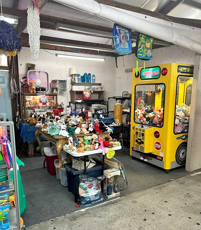 A wonderland of plush toys and a school bus claw machine that would make any kid (or kid-at-heart) beg for just one more quarter.