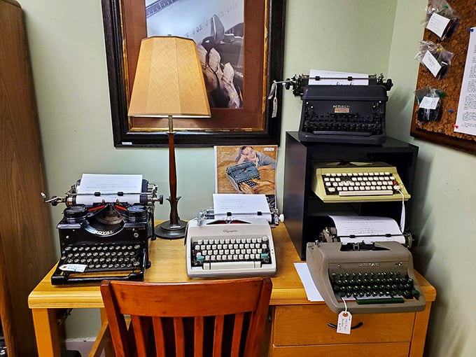 A writer's dream corner – where vintage typewriters sit ready to tap out the Great American Novel, no delete key required.