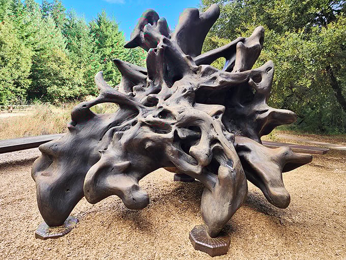 Not your average tree stump. This sculptural wonder looks like it escaped from a modern art museum to return to its woodland roots.