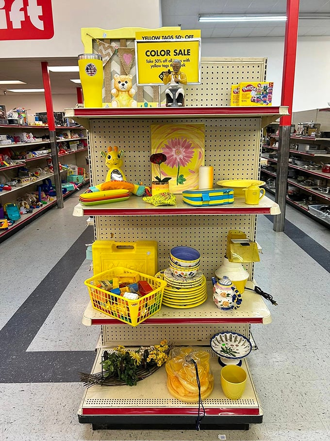 Yellow-themed treasures create a sunny display that would make Marie Kondo question her minimalist philosophy.