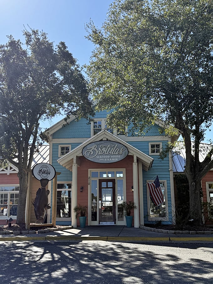 Brotula's cheerful blue exterior is like a friendly wave from the coast – inviting you in for seafood that's worth writing home about.
