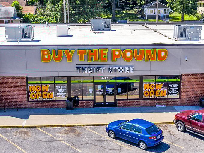 Buy The Pound's bold signage makes weighing your wardrobe options literally worth it.
