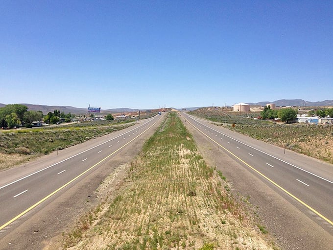 Carlin's residential street shows why retirees love small-town Nevada – peaceful, affordable, and surrounded by nature's beauty.