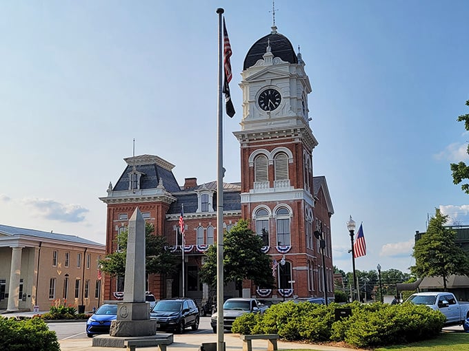 Covington's historic courthouse stands tall against a perfect blue sky. That clock tower has been keeping locals punctual for generations!
