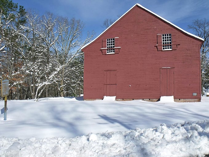 This historic red barn near Laurel stands as a testament to Delaware's agricultural roots, especially beautiful when dusted with winter snow.