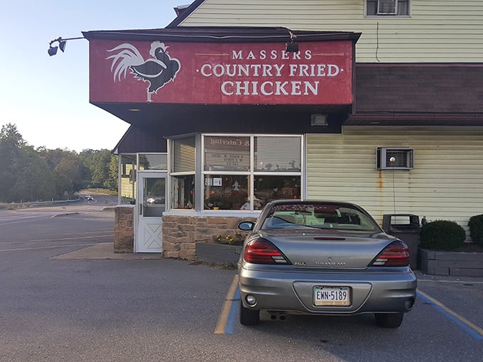 Masser's weathered sign has guided hungry travelers for decades. Some landmarks are famous for views—this one's famous for flavor.