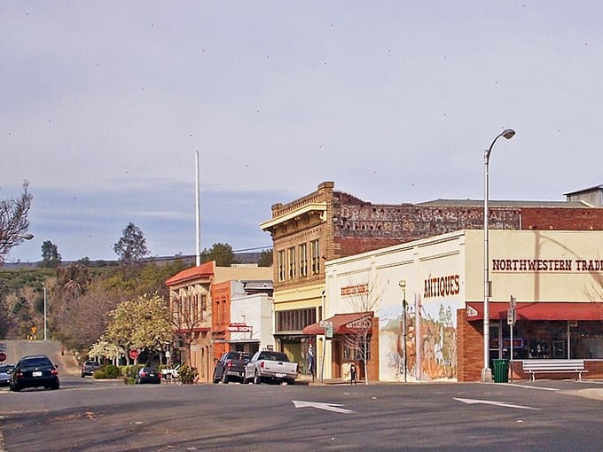 Historic downtown buildings house modern businesses serving communities where past meets present meets reasonable prices.