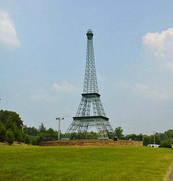 Paris, Tennessee's Eiffel Tower replica stands tall against blue skies, bringing a touch of France to the Volunteer State.