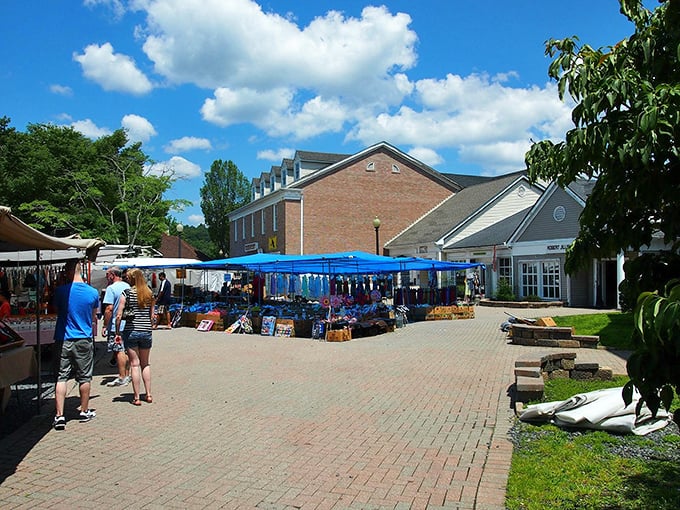 Pocono Bazaar's brick buildings house a climate-controlled treasure hunt where shopping continues regardless of mountain weather.