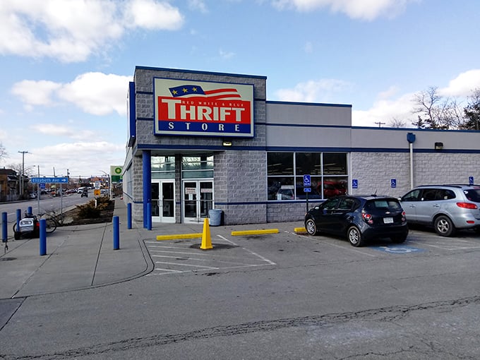 Red, White & Blue Thrift Store wears its patriotic colors proudly, like a badge of bargain honor.