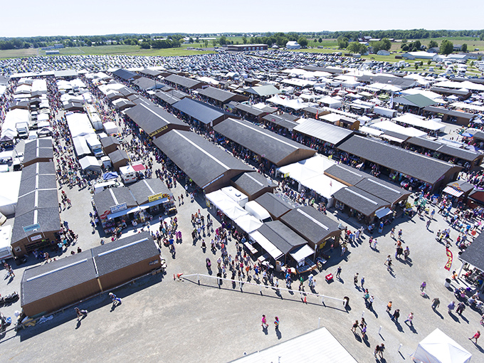 This aerial view reveals the sheer magnitude of Shipshewana - it's like a small city of treasures.