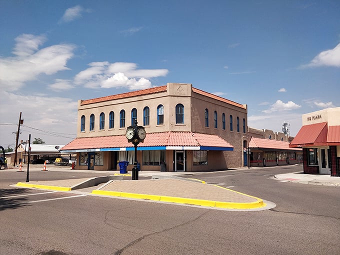 The clock in Socorro's town center reminds you it's always time for affordable living. Your Social Security check just checked into paradise!
