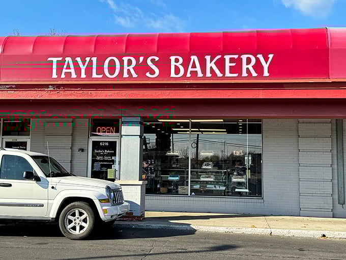 That bold red awning has been sheltering generations of Indianapolis donut lovers from rain and donut deprivation.