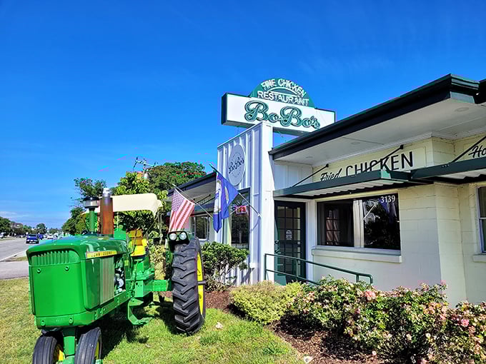 That John Deere tractor isn't just decoration – it's a monument to down-home cooking done absolutely right.