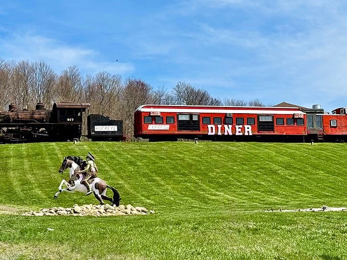 Giddy-up to the Buckeye Express, where that galloping horse statue is racing to beat you to the best diner car this side of the Mississippi!