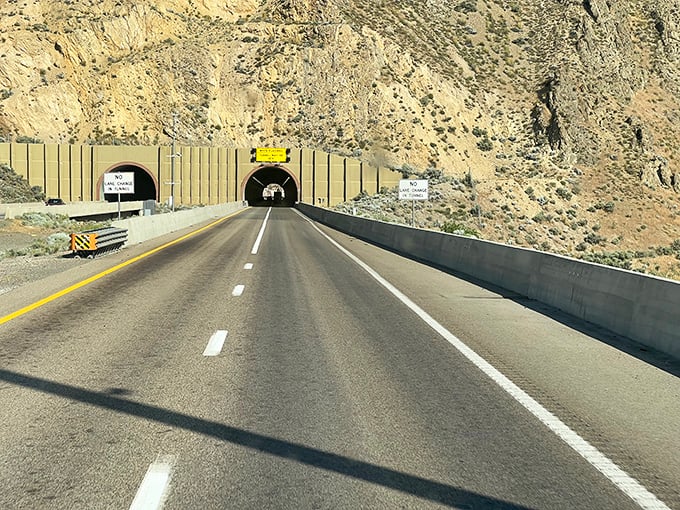 This highway tunnel near Carlin literally cuts through mountains – Nevada making room for travelers since the pioneer days!