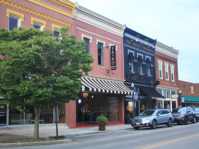 Colorful storefronts line up like a rainbow of possibilities in this charming Tennessee gem.