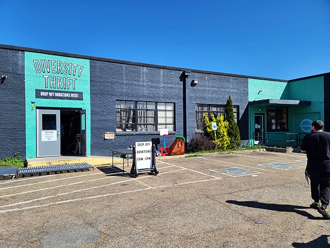 Bold colors, bold mission! Diversity Thrift's exterior is as unique as the treasures inside. Where shopping and community support blend perfectly.
