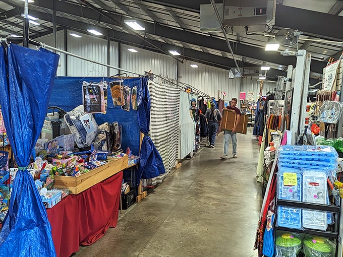 Colorful displays transform ordinary aisles into rainbow pathways leading to unexpected treasures and delights.