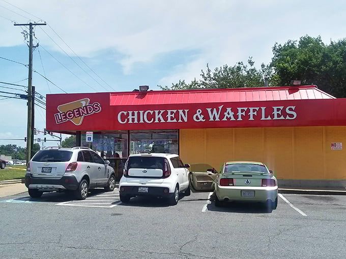Bright yellow walls and a fire-engine red roof – subtle, it's not. But when your chicken's this good, you've earned the right to show off.