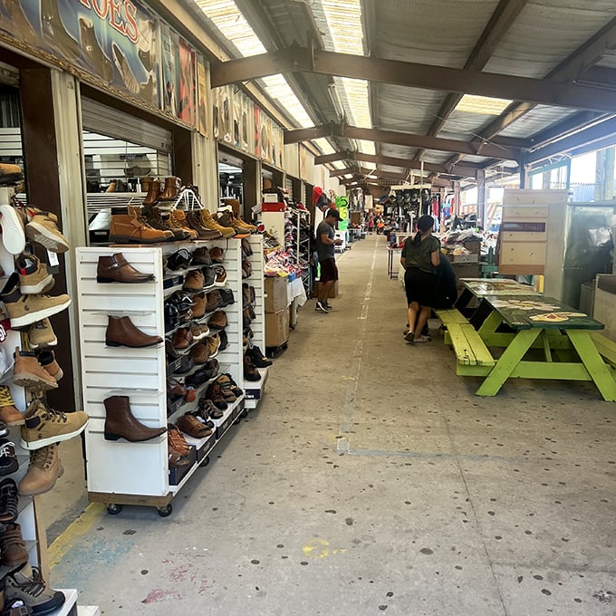 Long covered walkways protect shoppers while they hunt for everything from boots to books to bargains.