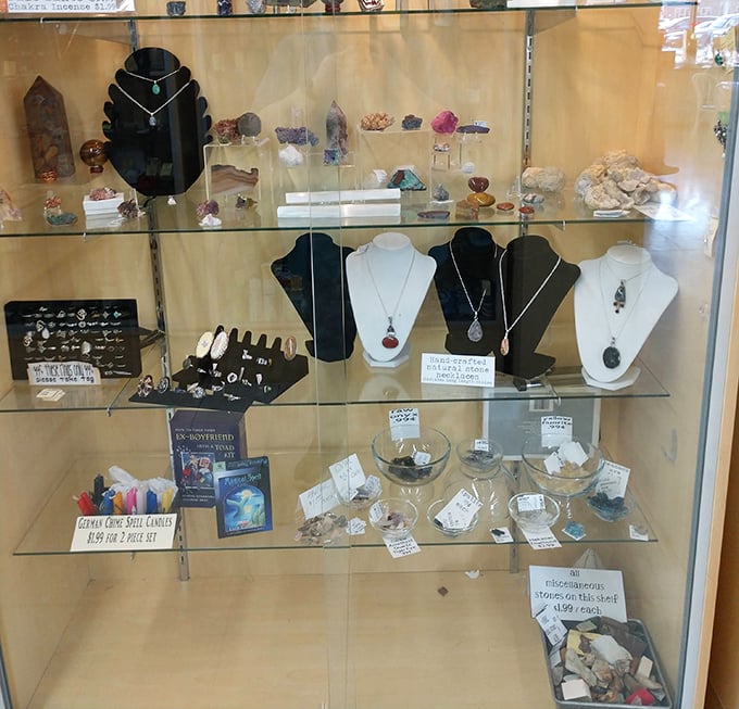 Nature meets fashion in this display of stone and crystal jewelry—perfect for those who want their accessories with a side of healing energy.