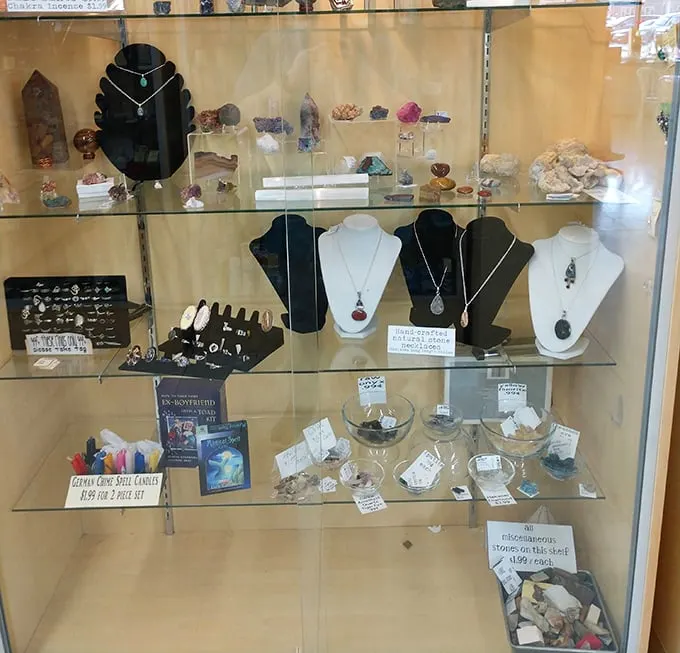 Nature meets fashion in this display of stone and crystal jewelry—perfect for those who want their accessories with a side of healing energy.