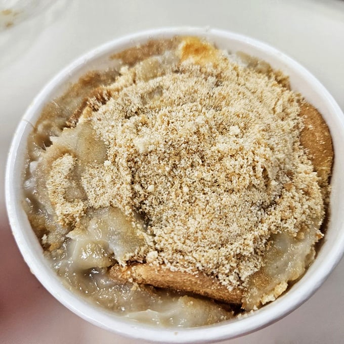 Banana pudding topped with vanilla wafer crumbles – the South's sweetest peace offering to your palate.