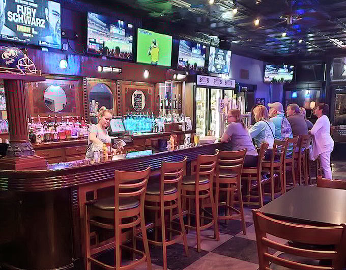 The bar area strikes that perfect balance between sports-watching intensity and comfortable conversation—with enough screens to catch every play.