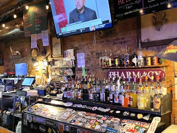 The bar stretches out like an old friend's welcome, ready for another night of stories.