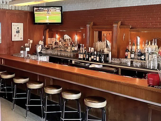 The bar area offers a glimpse into another side of diner life—where breakfast might transition to something stronger as the day progresses.